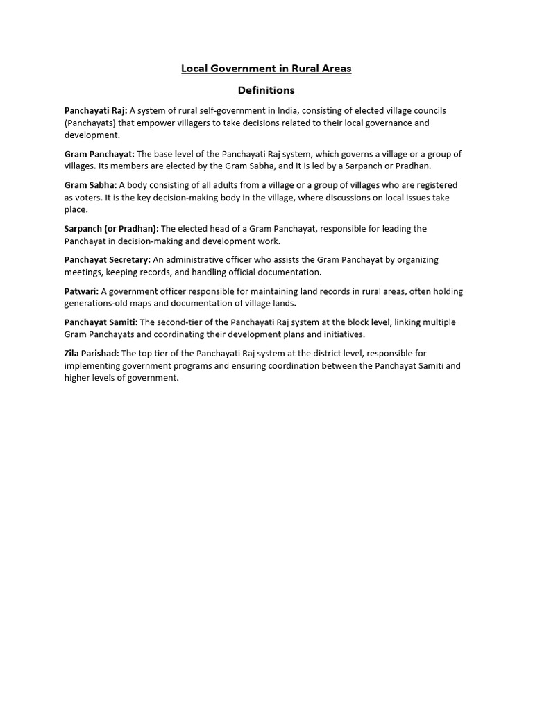 Local Govt in Rural Reas - Definitions | PDF
