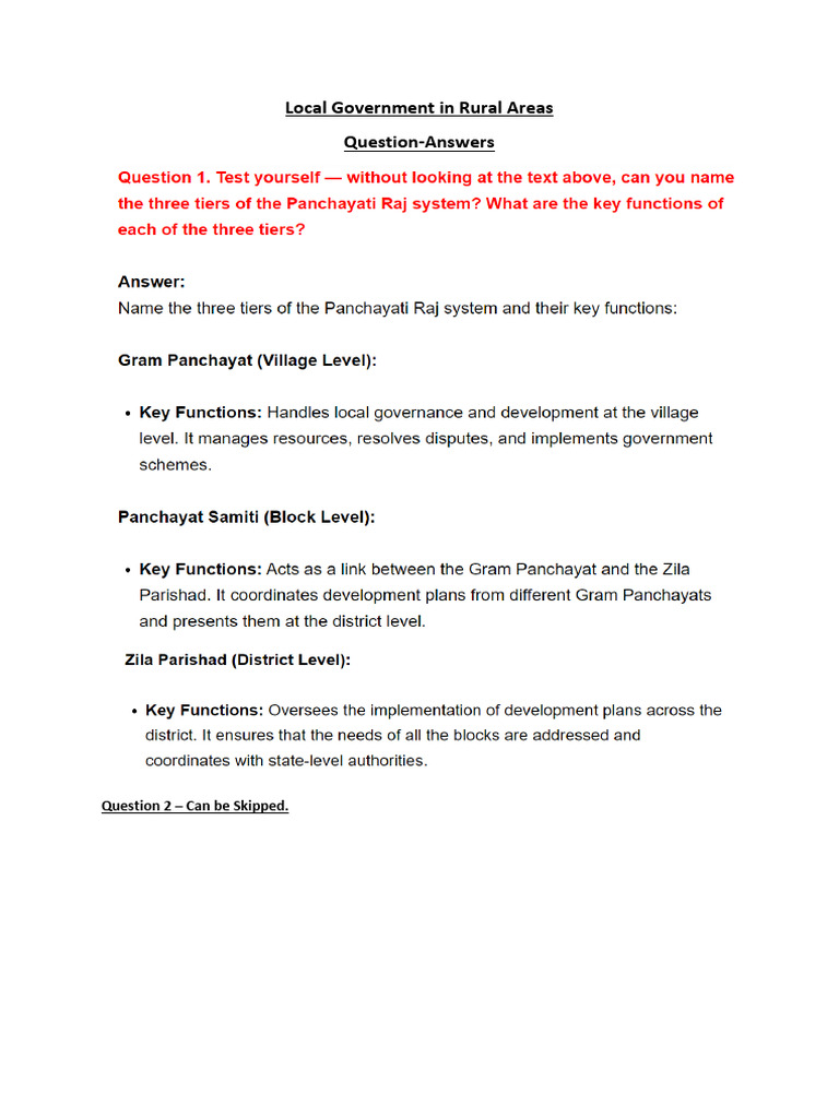 Local Govt in Rural Reas - Q-A Document | PDF