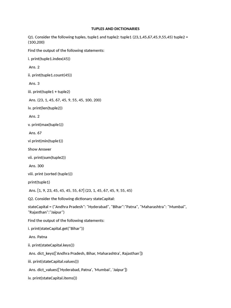 Python Tuples and Dictionaries Explained | PDF | Function (Mathematics) | Computer Programming