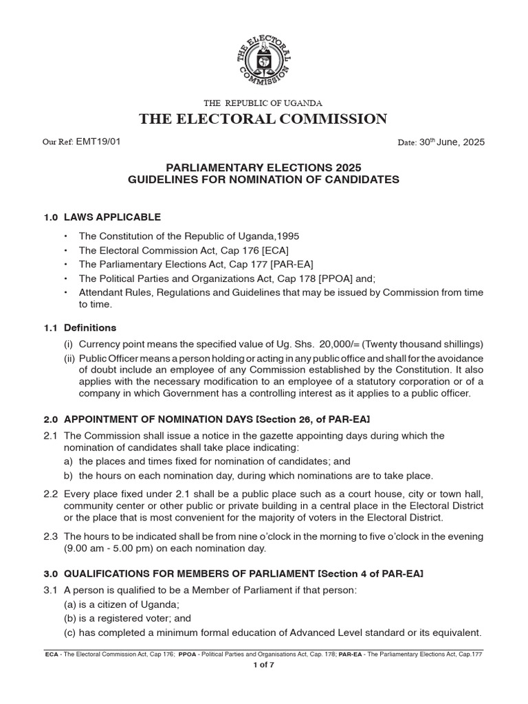 Member of Parliament Nomination Guidelines | PDF | Government | Justice