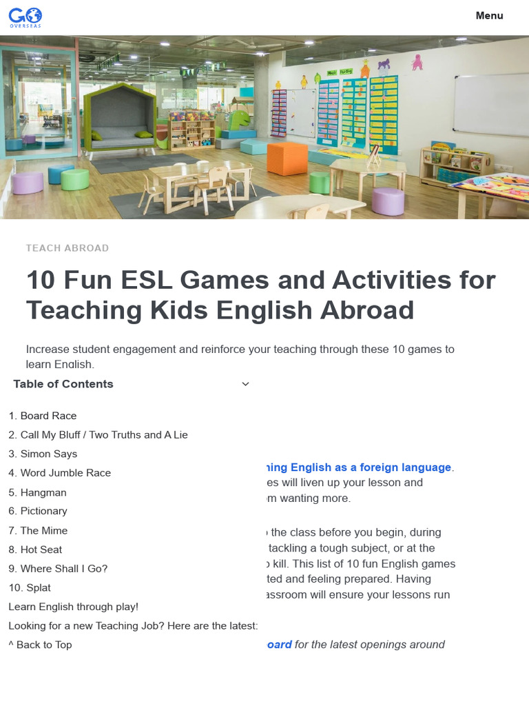 10 Engaging ESL Games for Kids | PDF | English As A Second Or Foreign ...