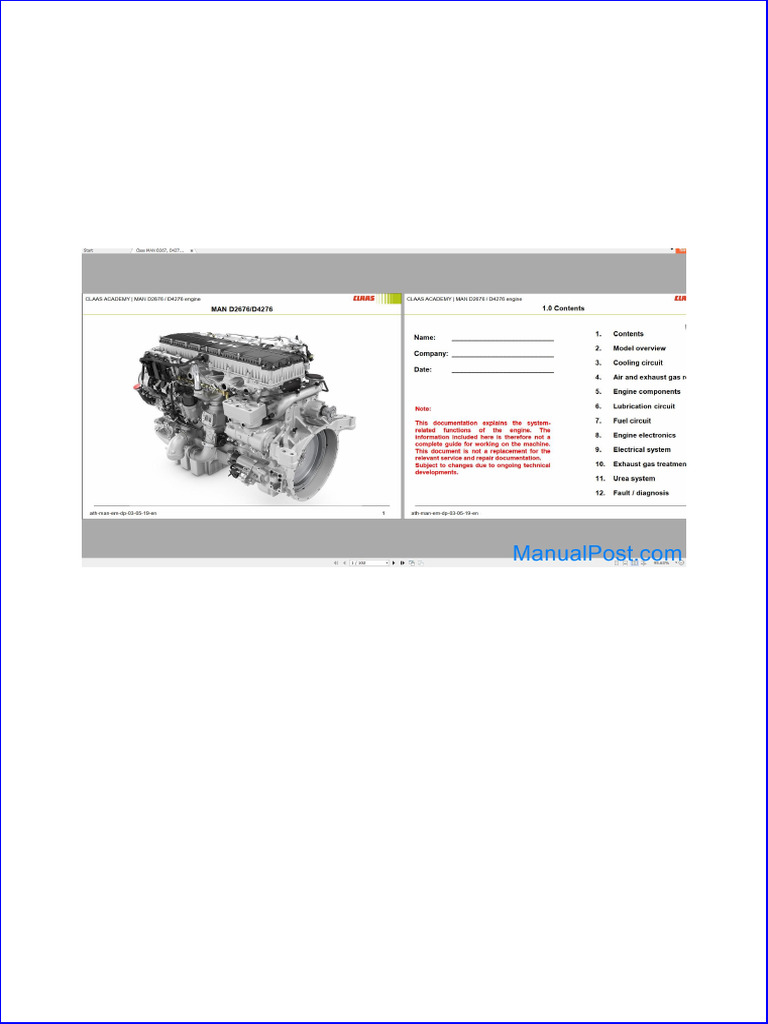 Claas Man d267 d4276 Diesel Engine Training Manual En | PDF