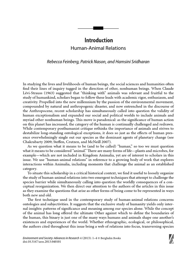 Human-Animal Relations in Scholarship | PDF | Ethnography | Ontology