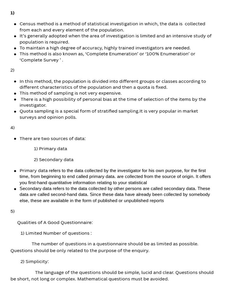 Census Method Is A Method of Statistical Investigation in Which, The ...