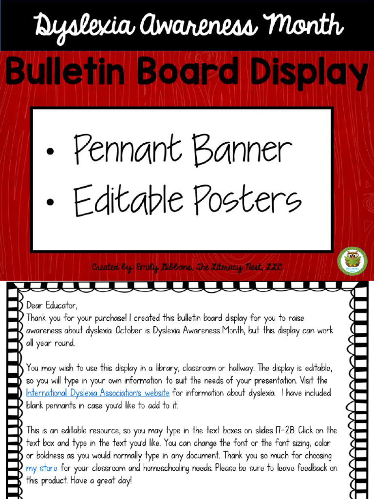 DyslexiaAwarenessMonthDisplayEditableforBulletinBoardsandPresentations ...