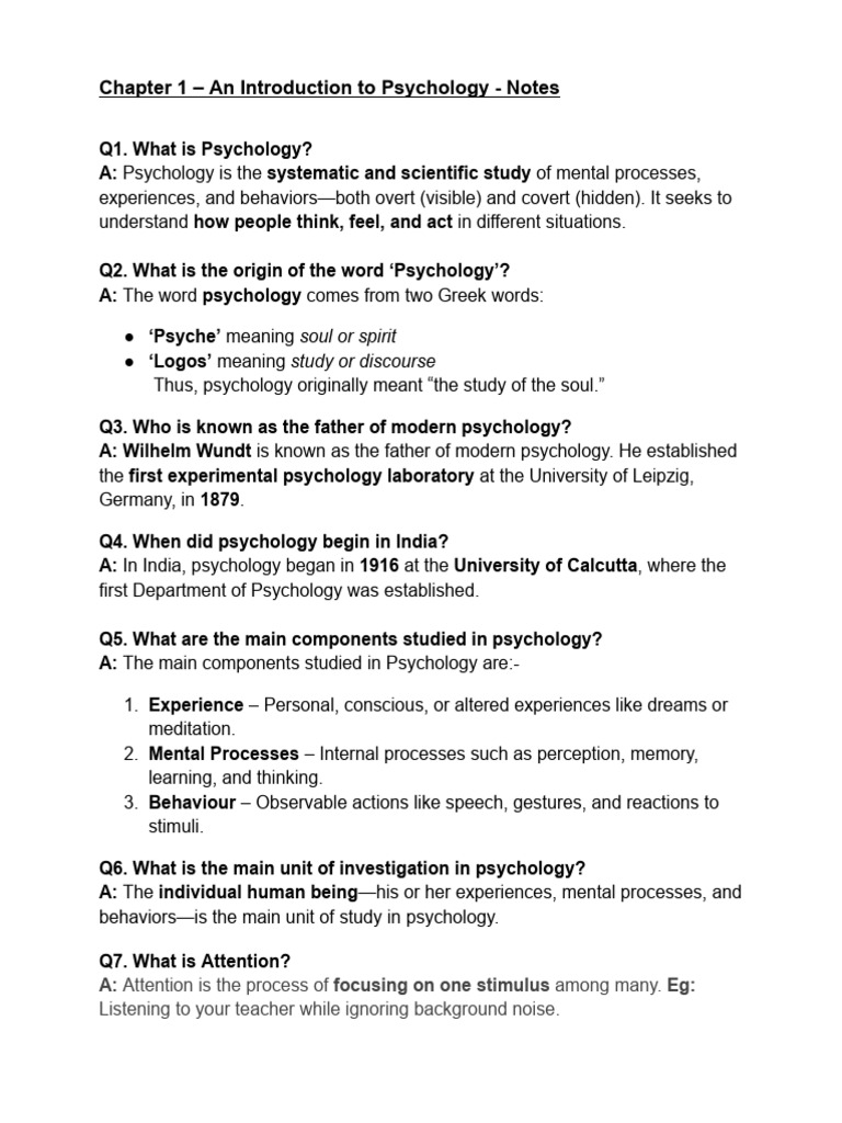 Introduction To Psychology - Notes | PDF | Psychology | Perception