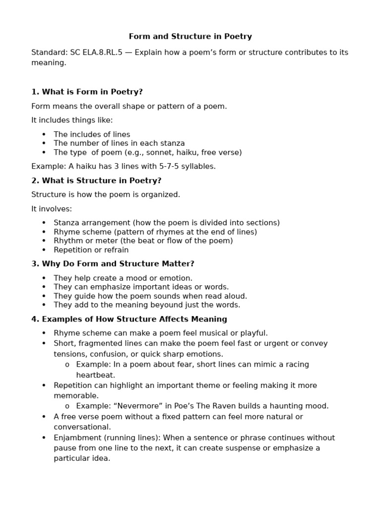 Form Structure in Poetry Guided Notes | PDF | Poetry | Sonnets