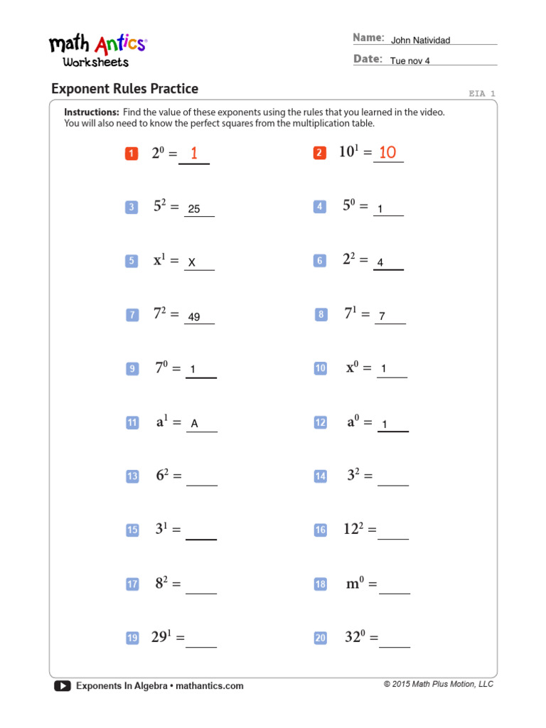 Exponents and Roots Practice Worksheets | PDF | Mathematics ...
