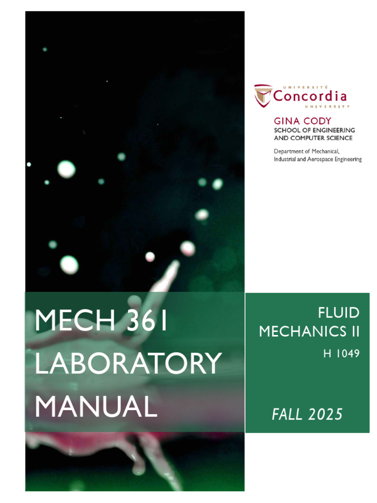 MECH 361 Fluid Mechanics Lab Manual | PDF | Laboratories | Data