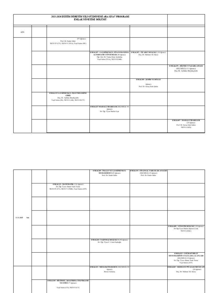 Emlak Ve Emlak Yonetimi Sinav Programi | PDF