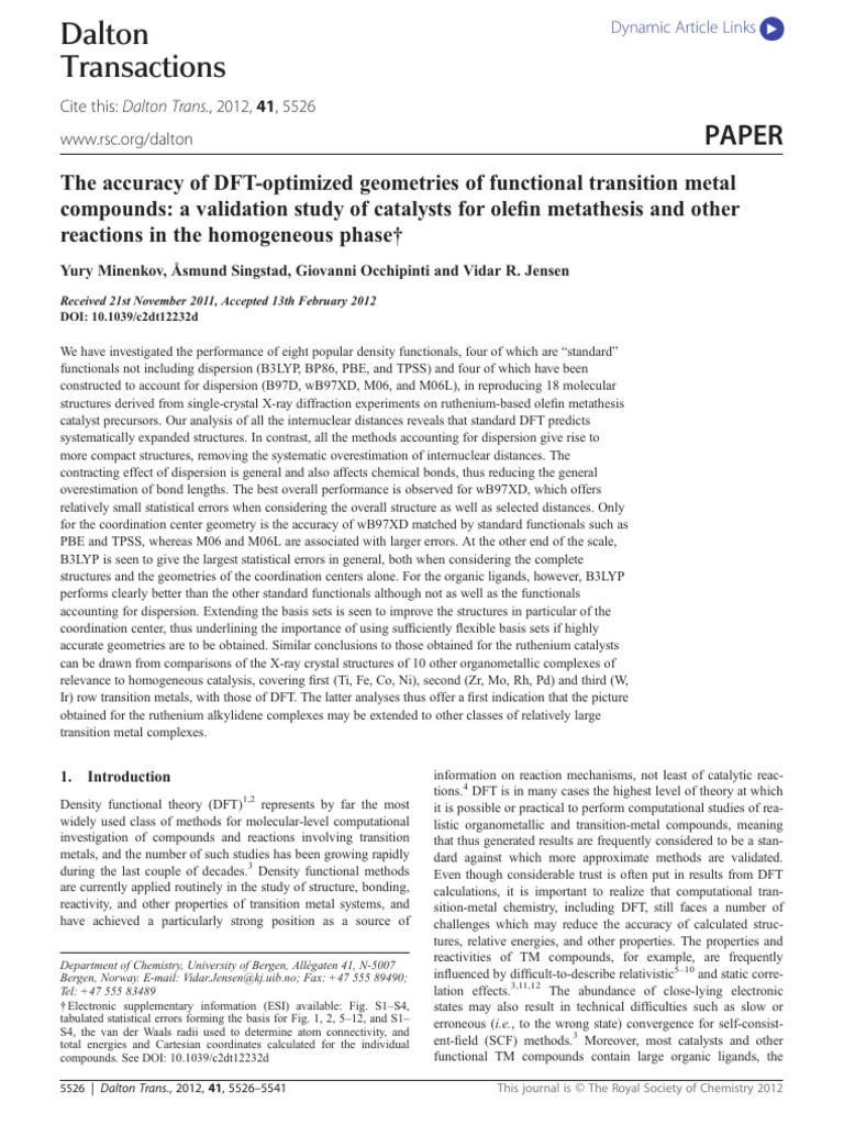 DFT Accuracy in Transition Metal Catalysts | PDF | Density Functional ...