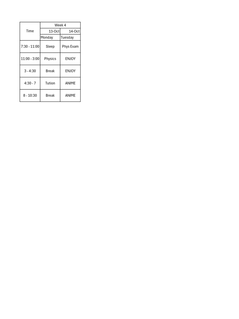 Term 1 - Time Table - 4 | PDF