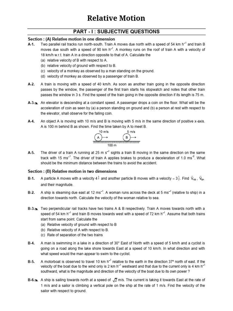 Relative Motion - Class - Ques - Practice | PDF | Speed | Acceleration