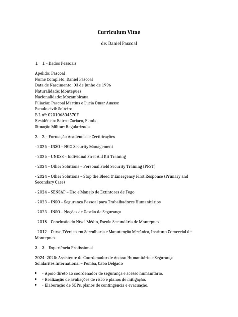 CV Daniel Pascoal | PDF