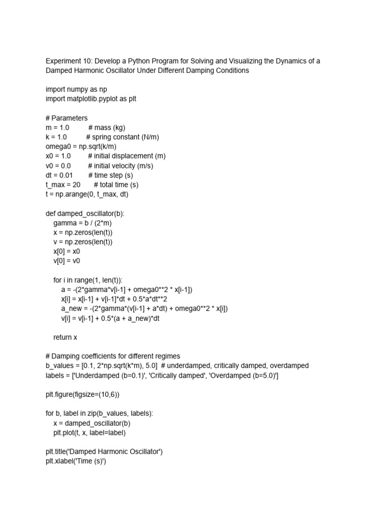 Experiment 10 - Develop A Python Program For Solving and Visualizing ...