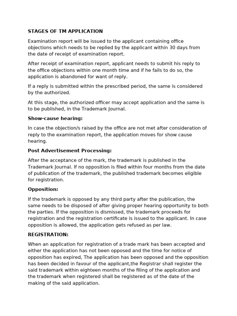 Stages of TM Application | PDF | Trademark | Domain Name Registrar