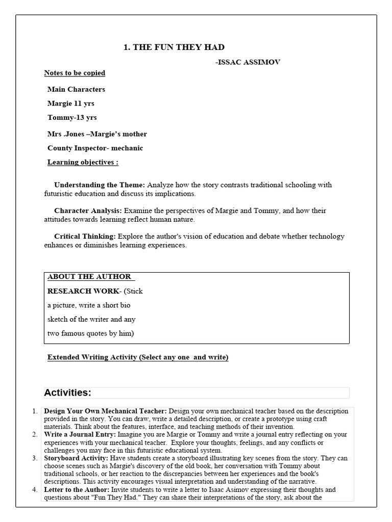 The Fun They Had 1 | PDF | Cognition | Learning