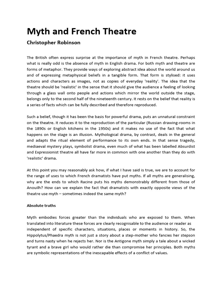 The Role of Myth in French Theatre | PDF | Jean Racine | Euripides