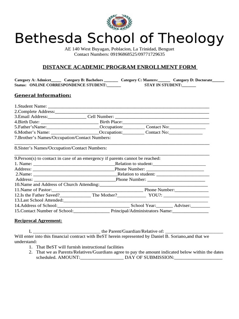 BeST DAP Enrollment Form | PDF