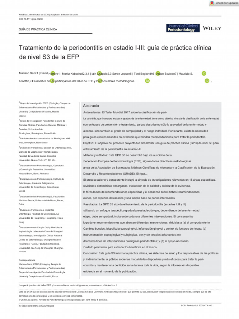 J Clinic Periodontology - 2020 - Sanz - Treatment of Stage I III ...