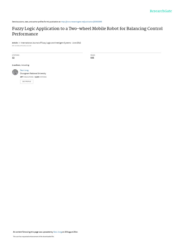 Fuzzy Logic Application To A Two-Wheel Mobile Robo | PDF | Control Theory | Torque
