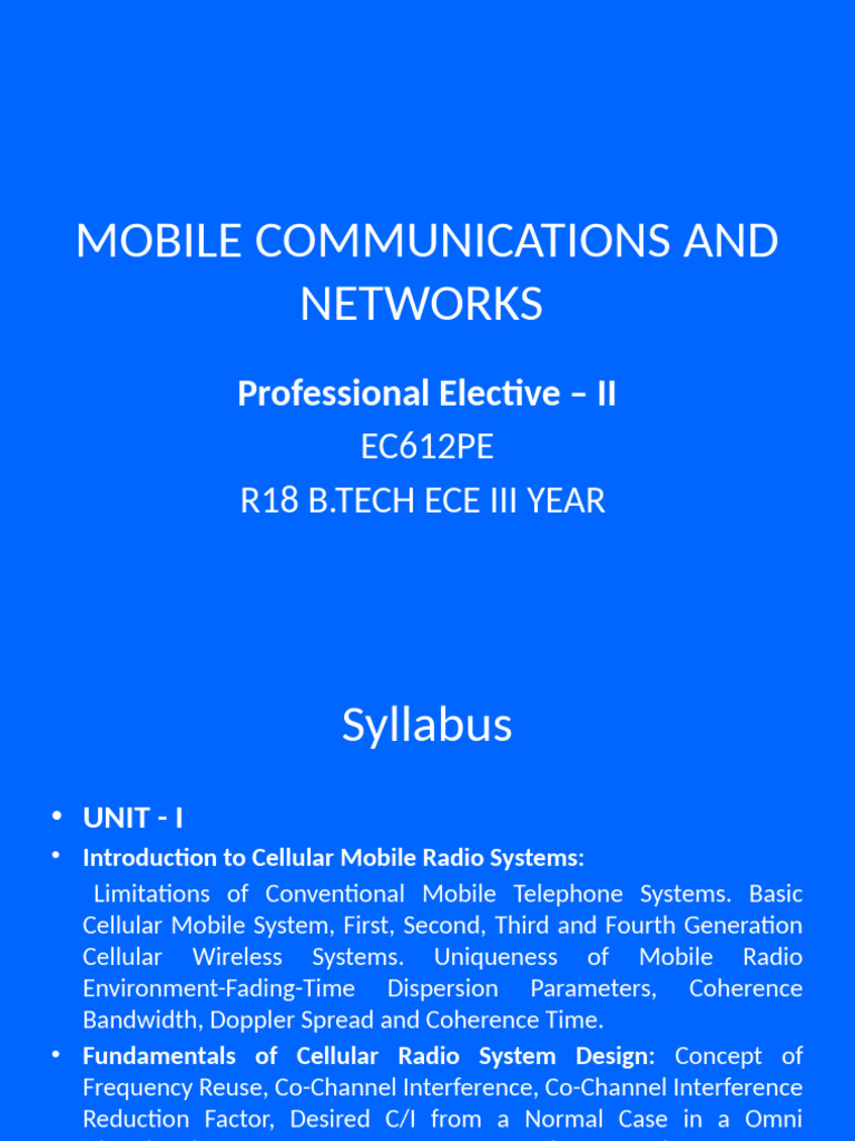 Unit 1 First Half MCN | PDF | Cellular Network | 4 G