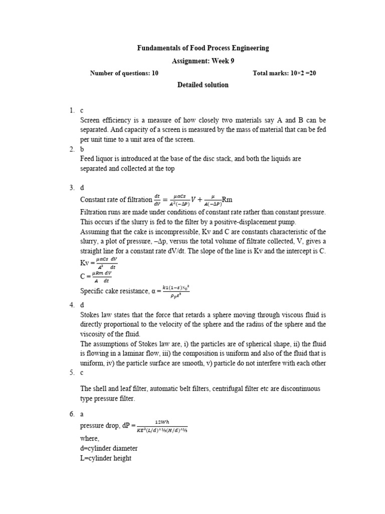 Week 9 Assignment Solution | PDF | Viscosity | Filtration