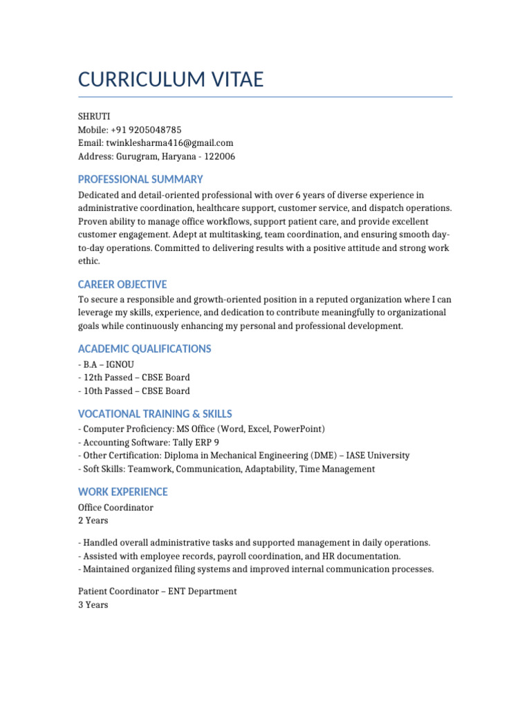 Updated CV Shruti | PDF | Business