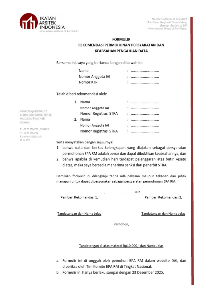 Form. Rekomendasi Arsitek Anggota IAI-2025 | PDF