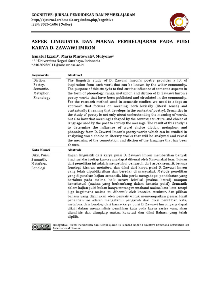 05.+Ismatul+Izzah Aspek+Linguistik+Dan+Makna+Pembelajaran+Pada+Puisi+Karya+d.+Zawawi+Imron | PDF