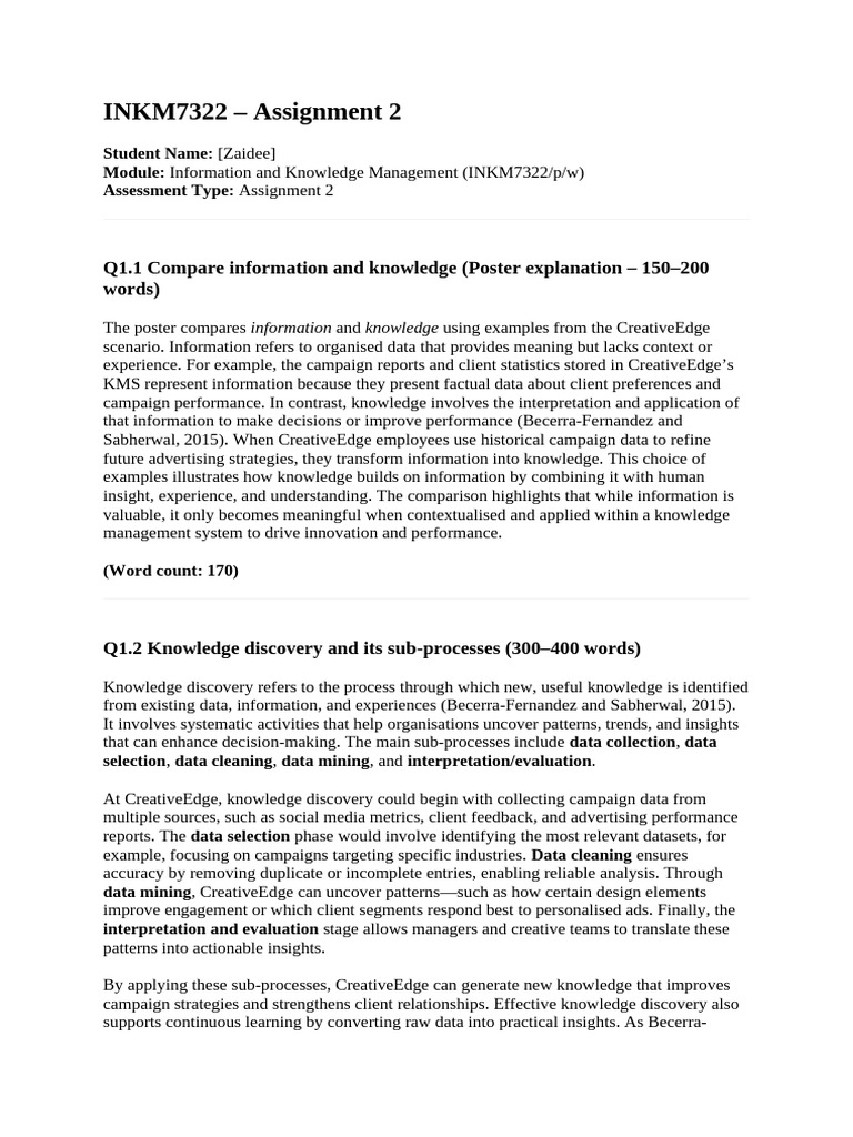 INKM7322 Assignment 2 Draft | PDF | Artificial Intelligence ...