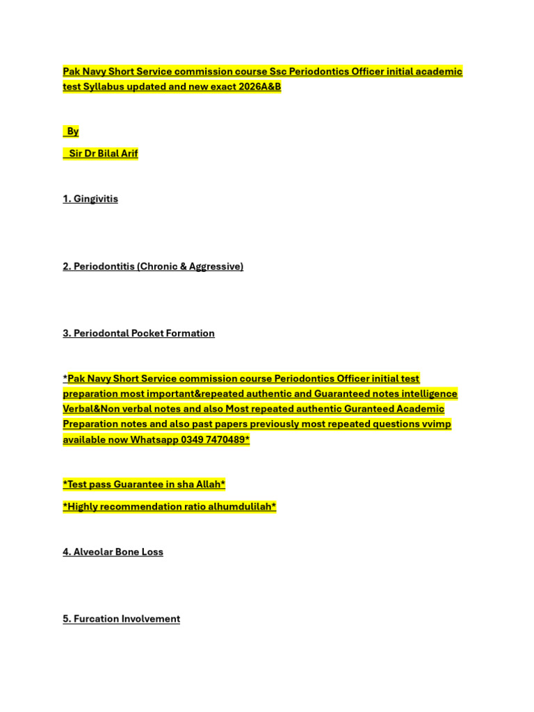 Pak Navy Ssc Periodontics Test Syllabus 2026A&B Updated | PDF