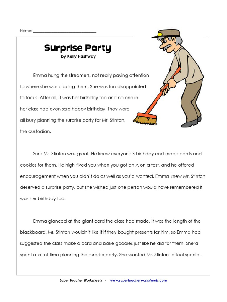 Emma's Birthday Surprise Party Story | PDF