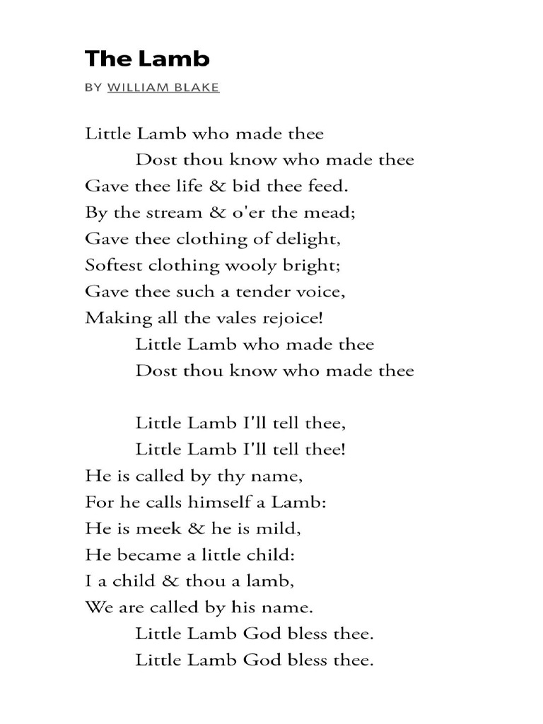 William Blake's "The Lamb" and "The Tyger" | PDF