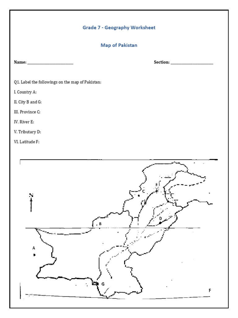 Geography Worksheet Map of Pakistan | PDF | Geomorphology | Earth Sciences