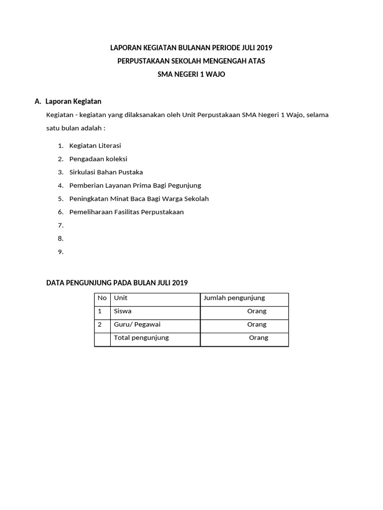 Laporan Kegiatan Bulanan Periode September 2018 | PDF