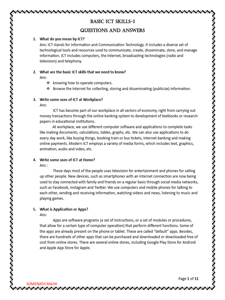 Basic ICT Skills: Q&A Guide | PDF | Random Access Memory | Byte