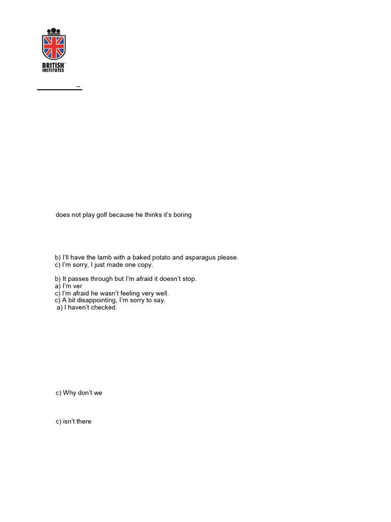 A2 Mock Answer Key & Listening Script | PDF | Baggage