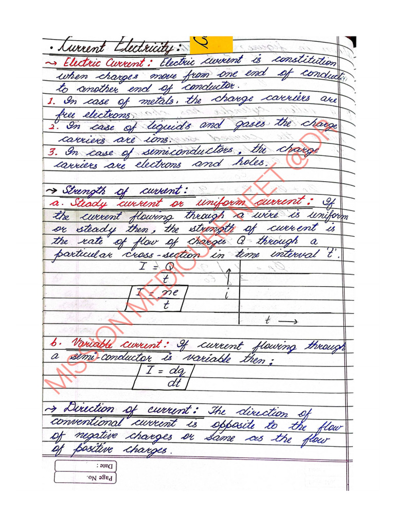 Current Electricity Hand Written | PDF
