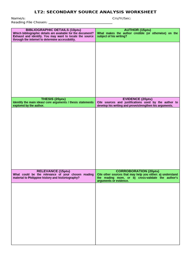 Lt2 - Secondary Source Analysis Worksheet-1 | PDF