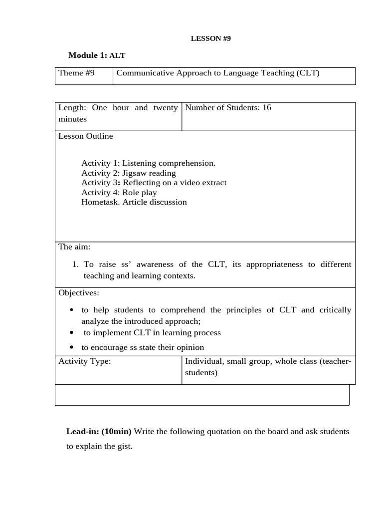 Communicative Language Teaching Overview | PDF | Language Education ...