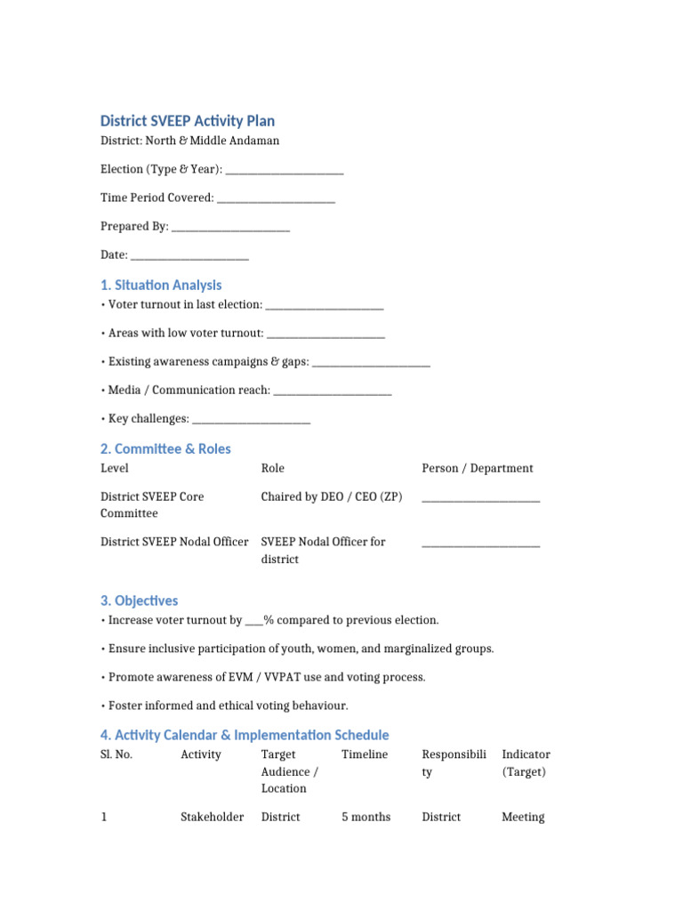 SVEEP Activity Plan North Middle Andaman | PDF | Political Events ...