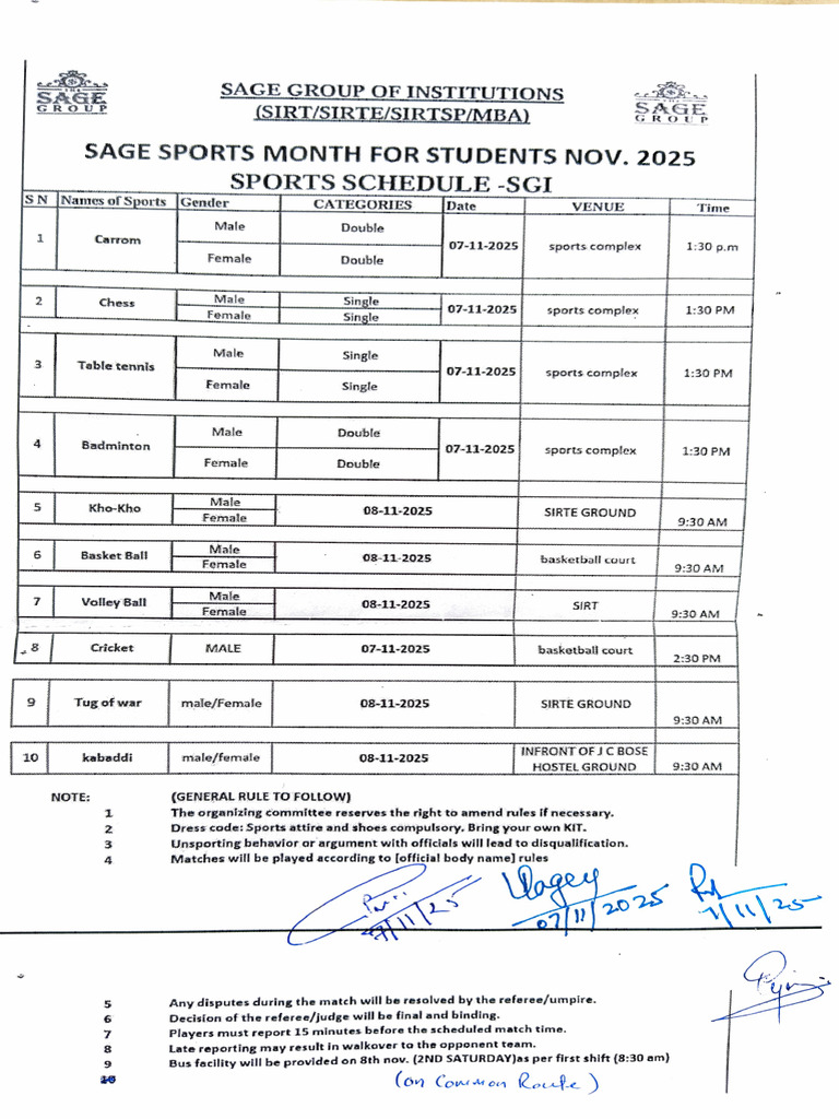 Sports Schedule For Students | PDF | Ball Games | Athletic Sports