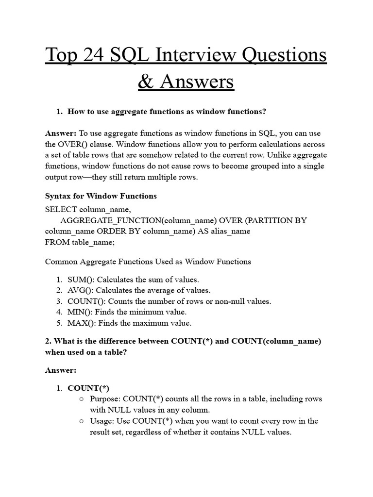 Top SQL Questions | PDF | Data Management | Databases