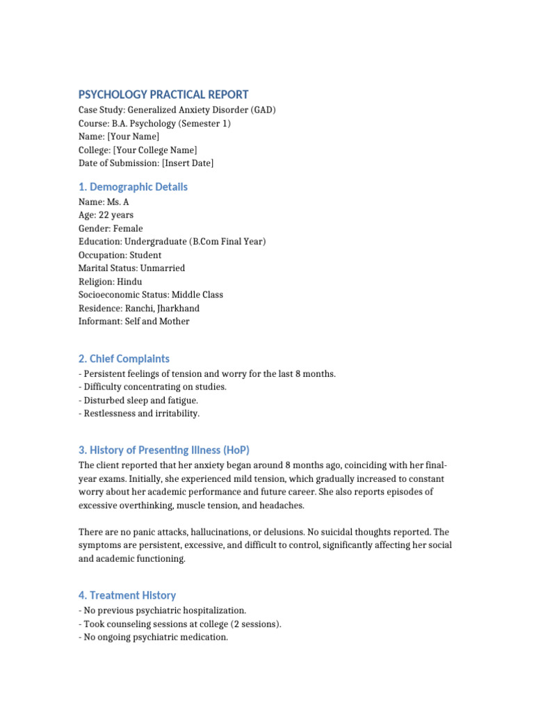 Case Study: Generalized Anxiety Disorder | PDF | Anxiety | Generalized ...