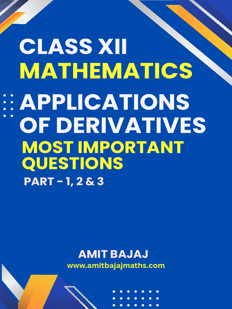 6q. Class Xii Maths (Applications of Derivatives) Most Important ...