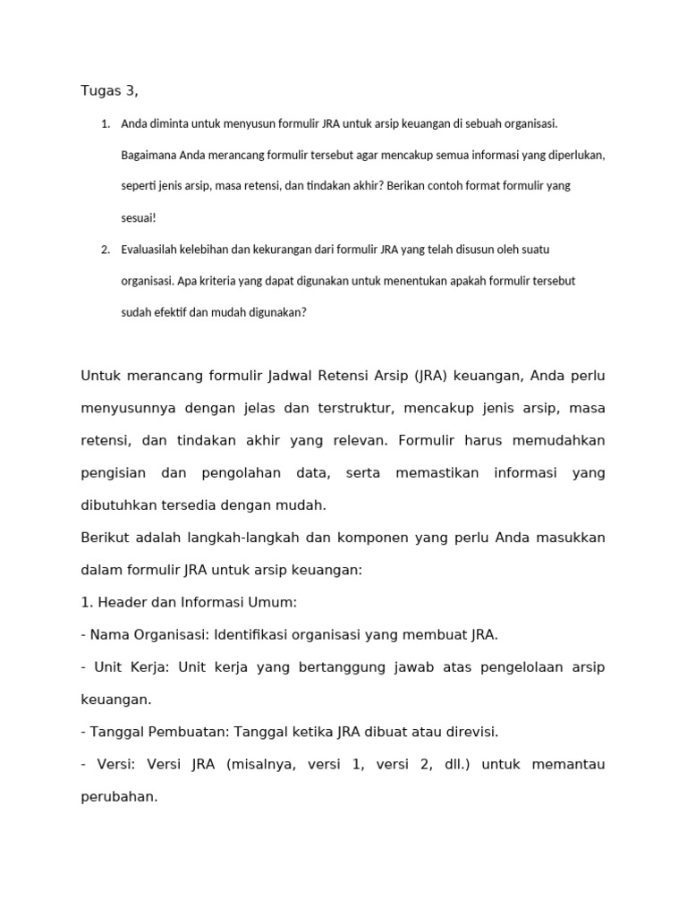Rancang Formulir JRA Arsip Keuangan | PDF