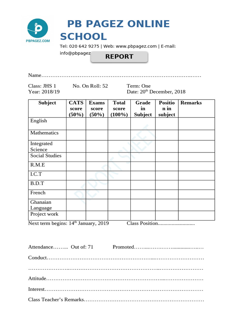 Jhs Report Sheet b | PDF