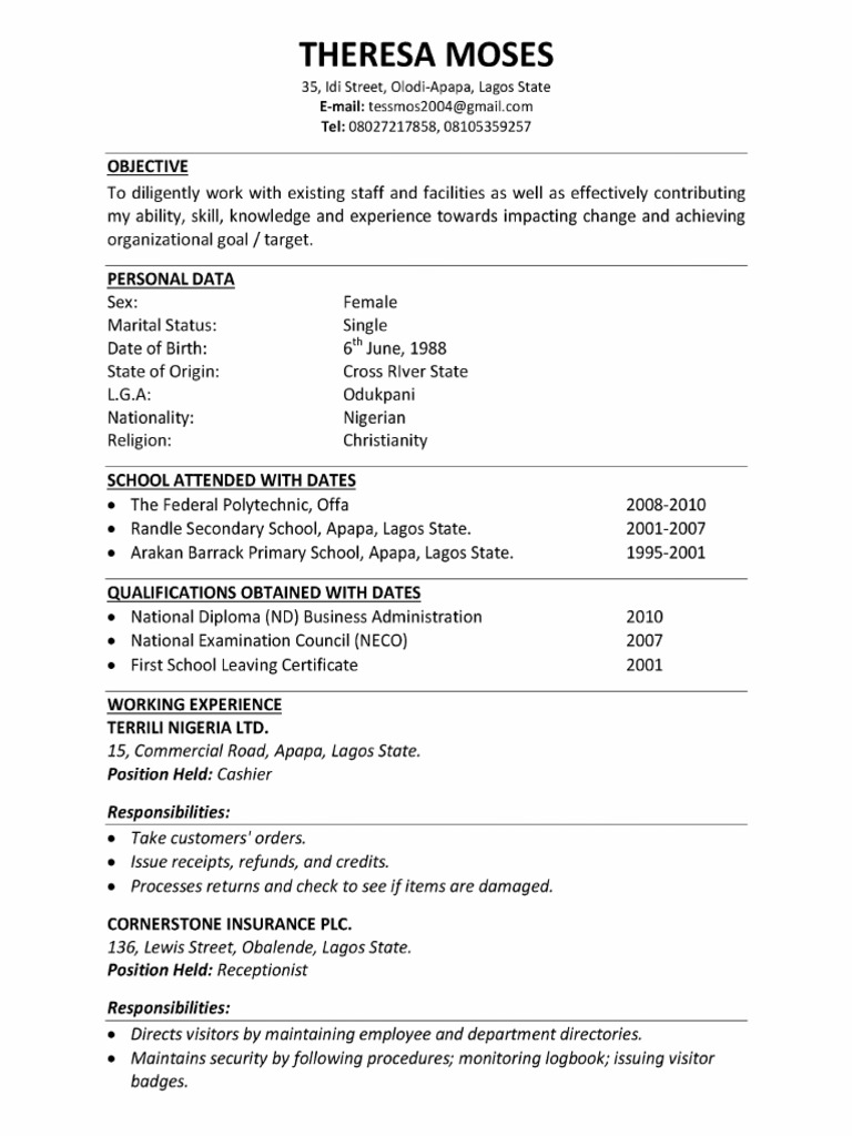 Theresa Moses CV | PDF
