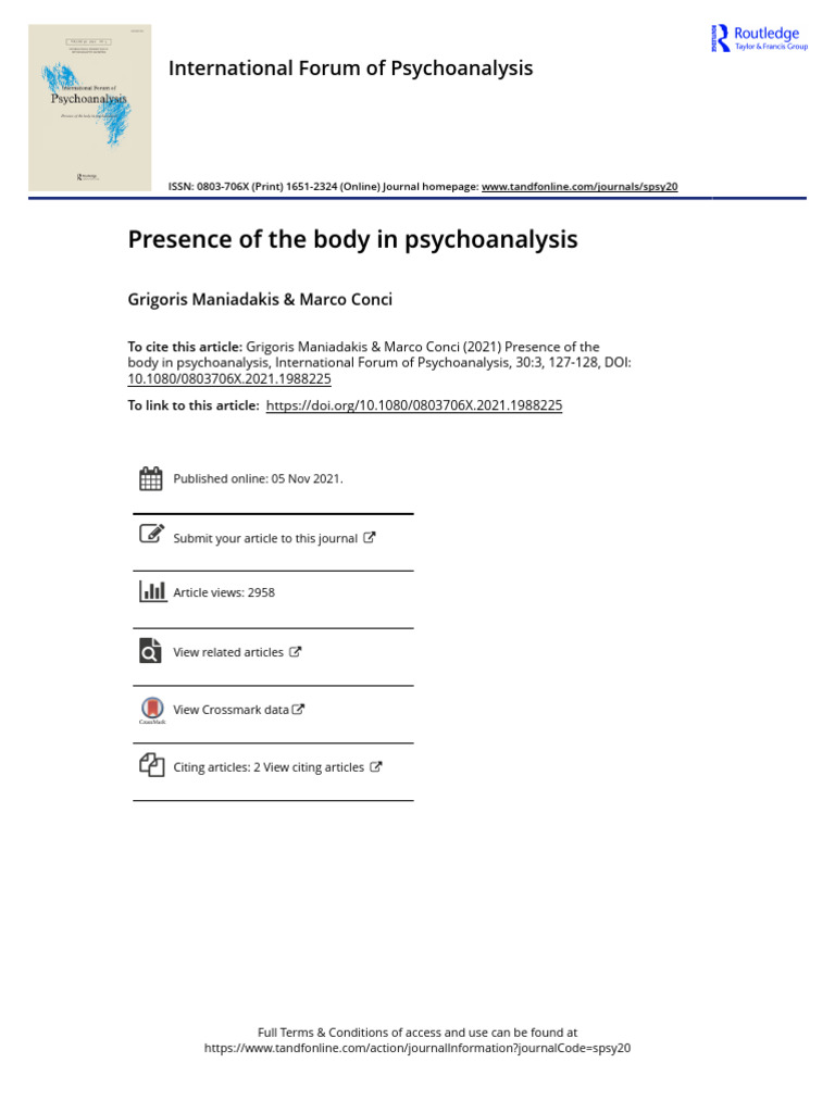 Grigoris Maniadakis - Presence of the Body in Psychoanalysis (2021 ...